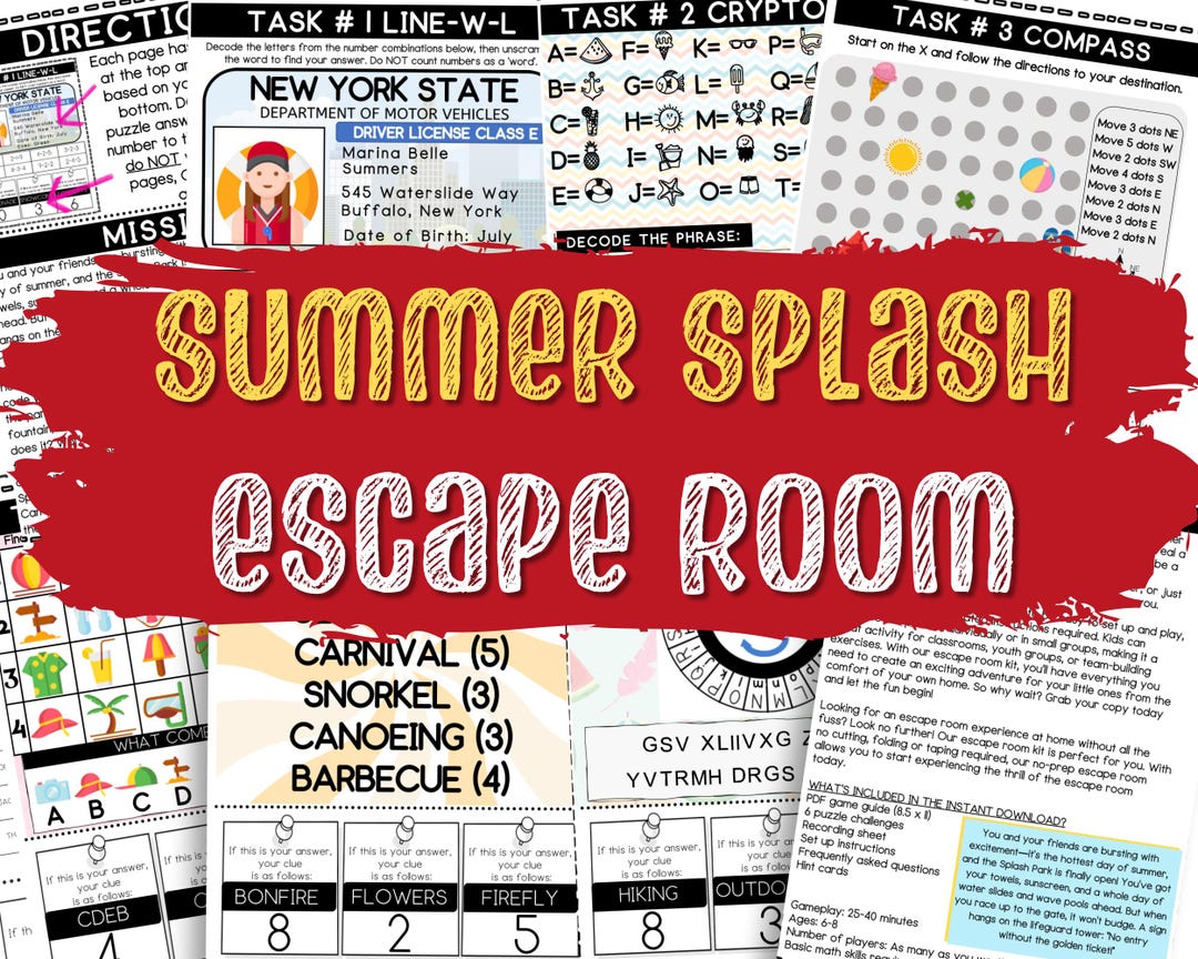 Kids Summer Adventure Escape Room, Printable Game (instant Download) - Etsy