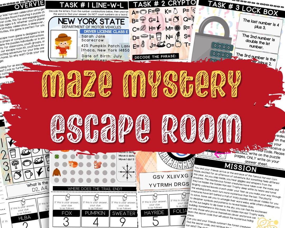 Autumn Harvest Adventure Escape Room, Printable Kids Game (instant ...