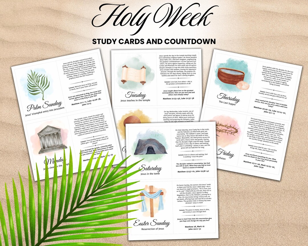 Holy Week Study Cards, Countdown, Christian Easter Advent, Holy Week ...
