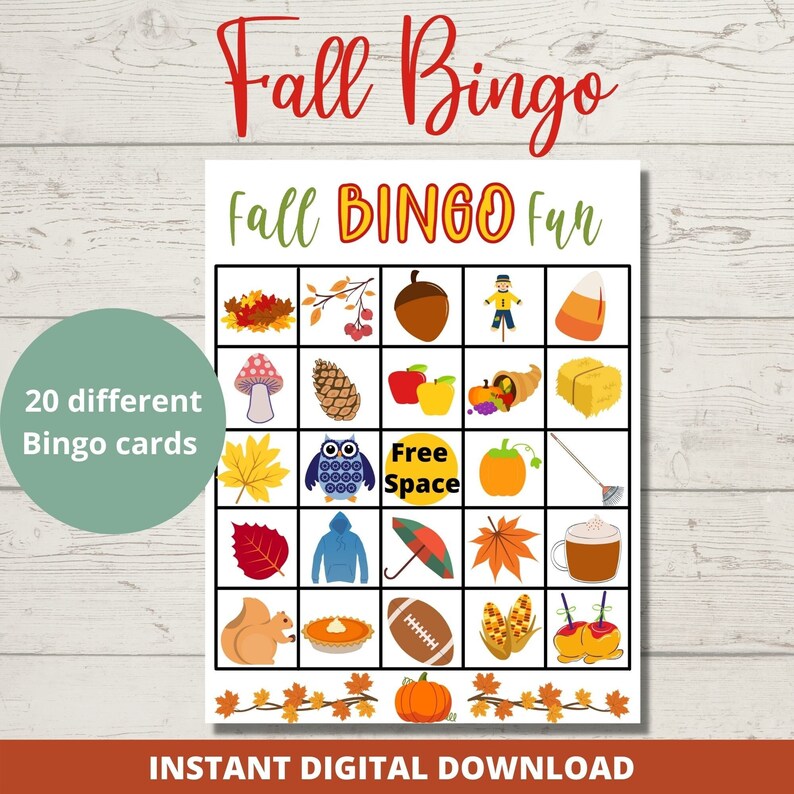Printable Fall/autumn Bingo Thanksgiving Game Thanksgiving - Etsy