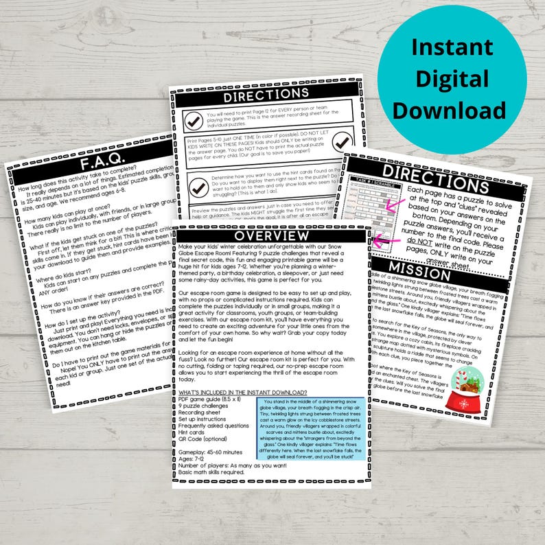 Winter Adventure Escape Room, Printable Escape Room Kit, Instant ...