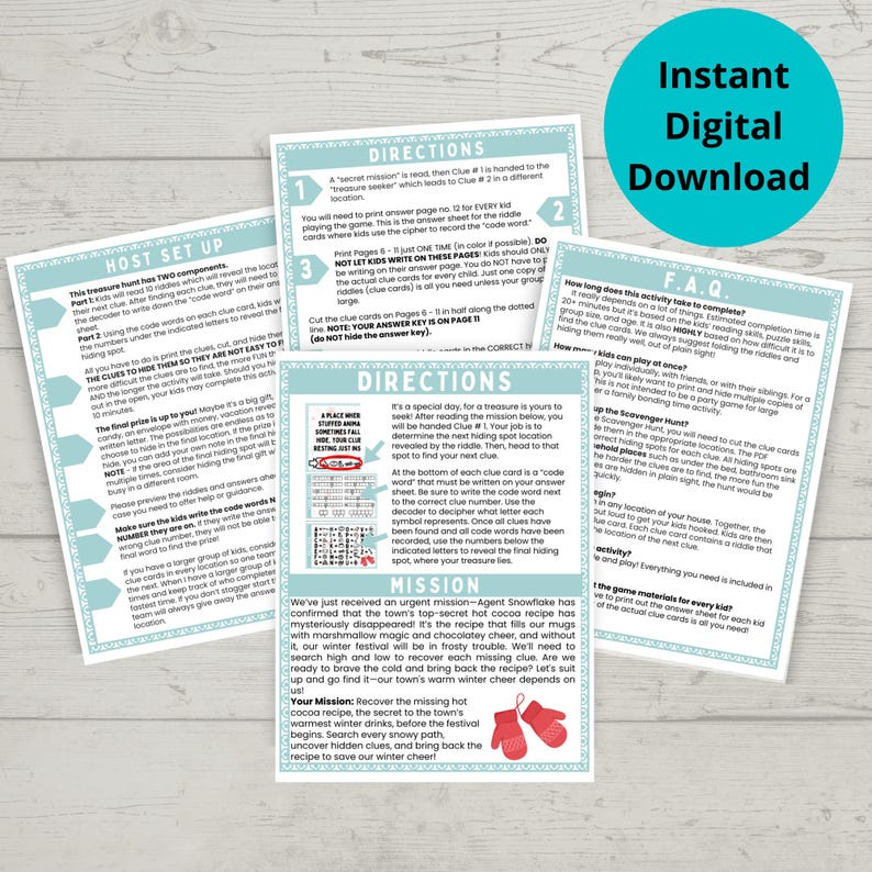 Winter Treasure Hunt, Cocoa Quest, Kids Indoor Game (printable) - Etsy