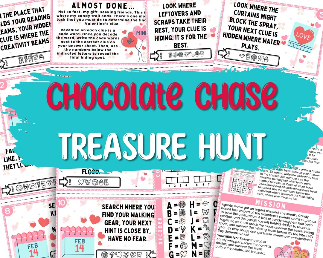 Kids Printable Valentine’s Day Indoor Treasure Hunt, Scavenger Hunt ...