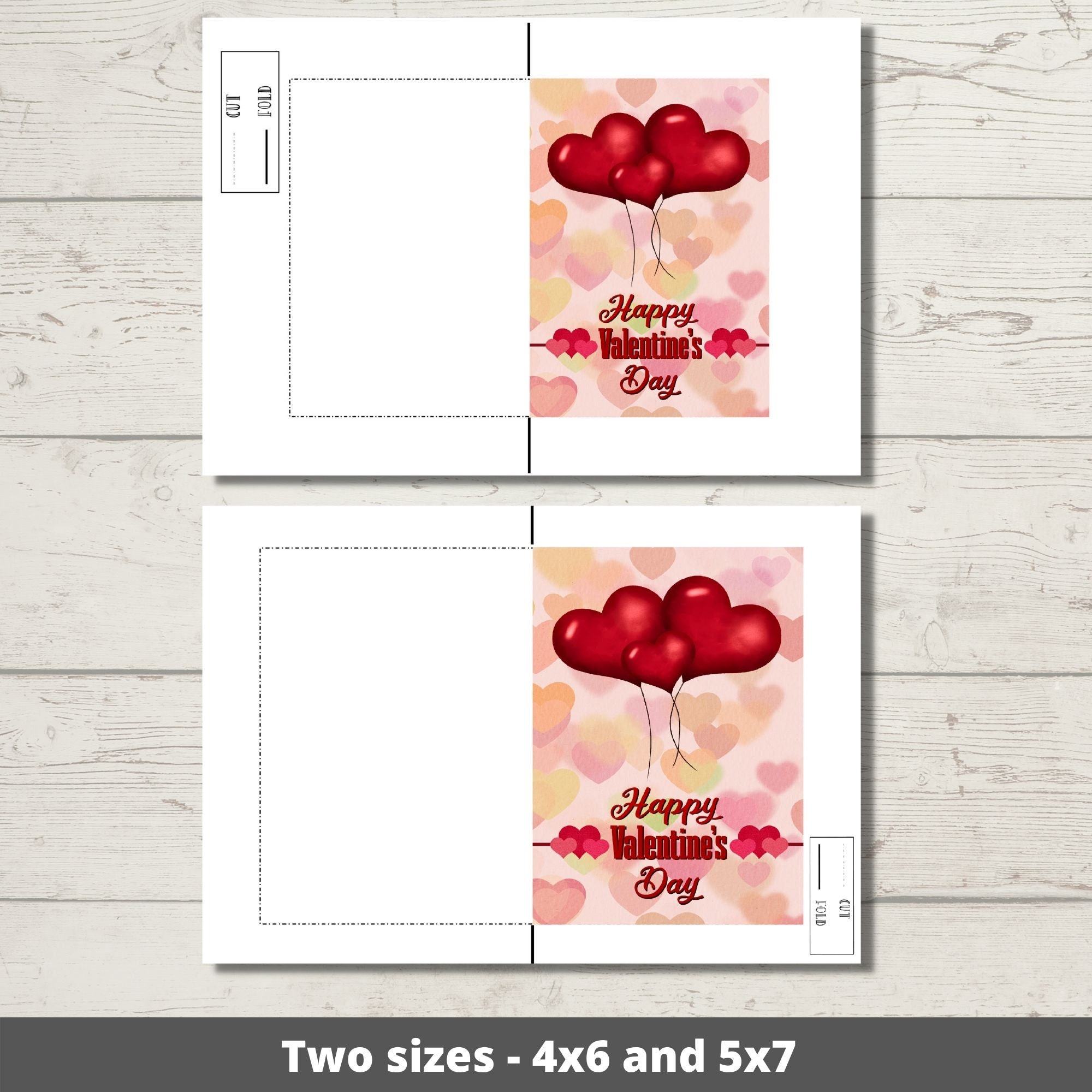 Printable Valentine's Day Card, Balloon Hearts, Digital Download, 4x6 ...