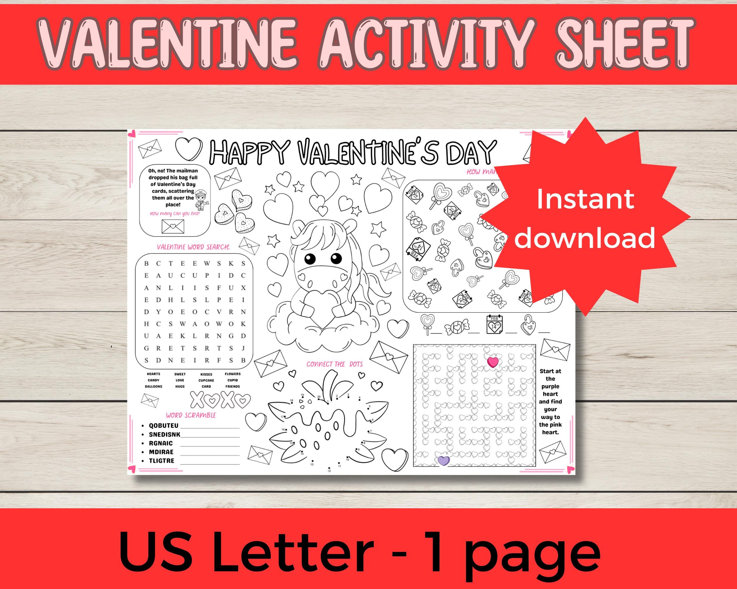 Kids Printable Valentine’s Activity Sheet, Puzzles, Word Games ...