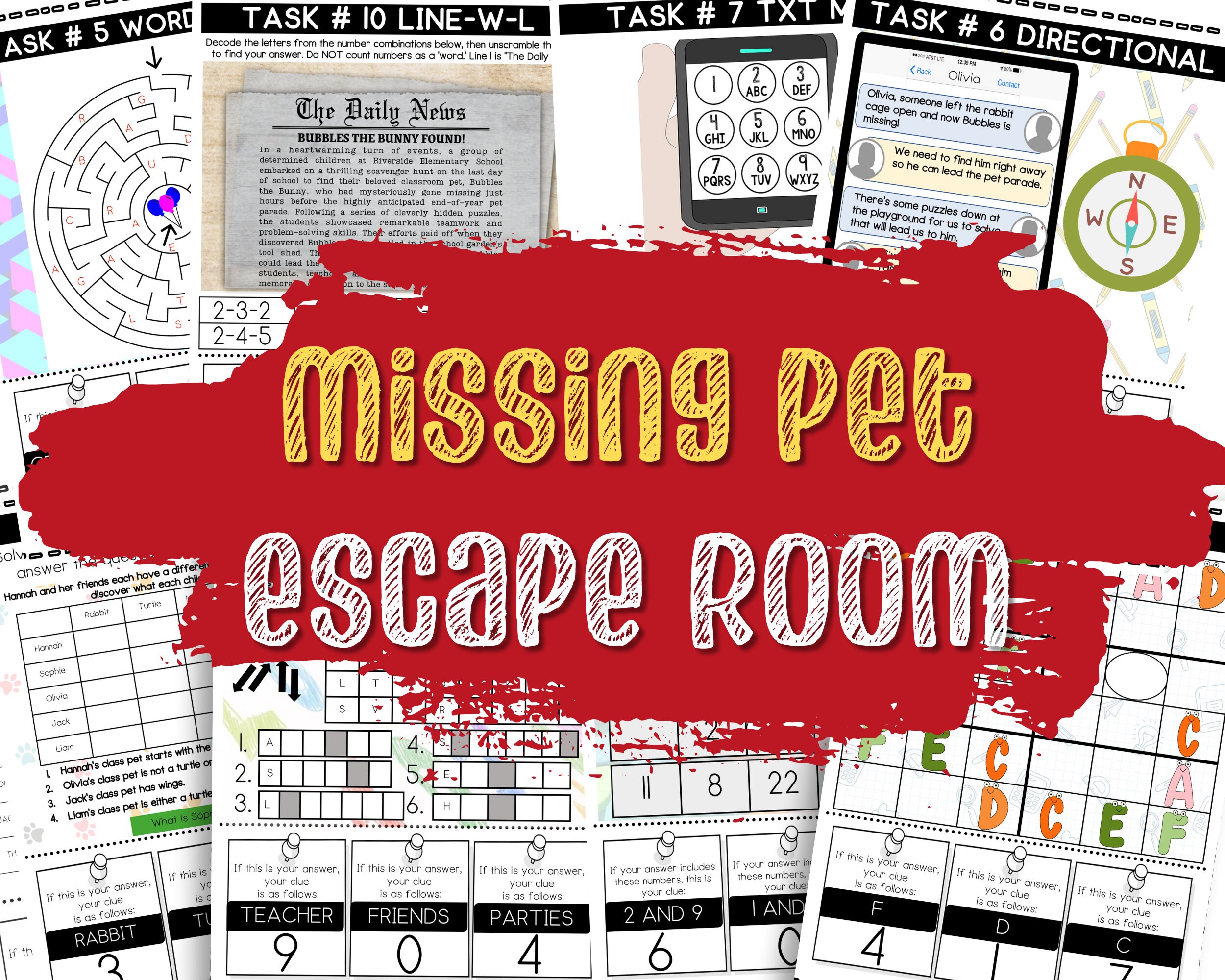 Last Day of School Escape Room, Missing Pet Theme (printable) - Etsy