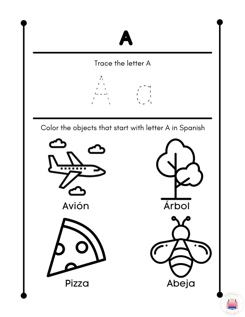 Spanish Tracing Worksheet Set-trace, Identify, Color. Spanish ...