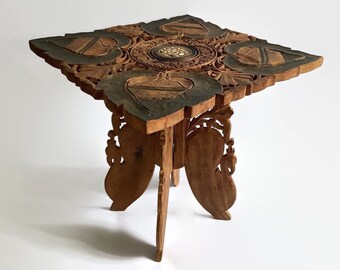 Carved Wood Inlay Table - Etsy