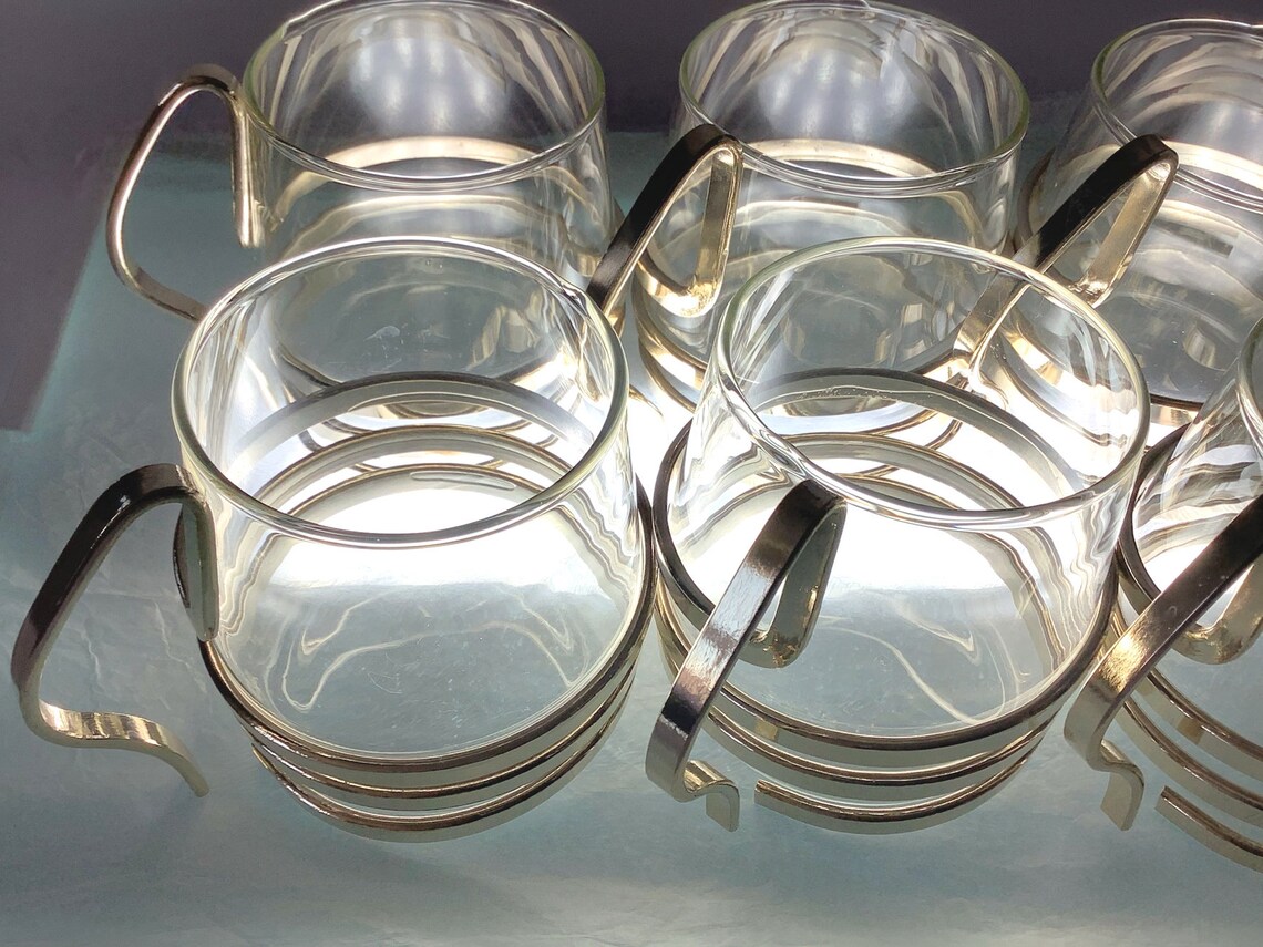 Vintage glassware Turkish tea set with aluminum holders | Etsy