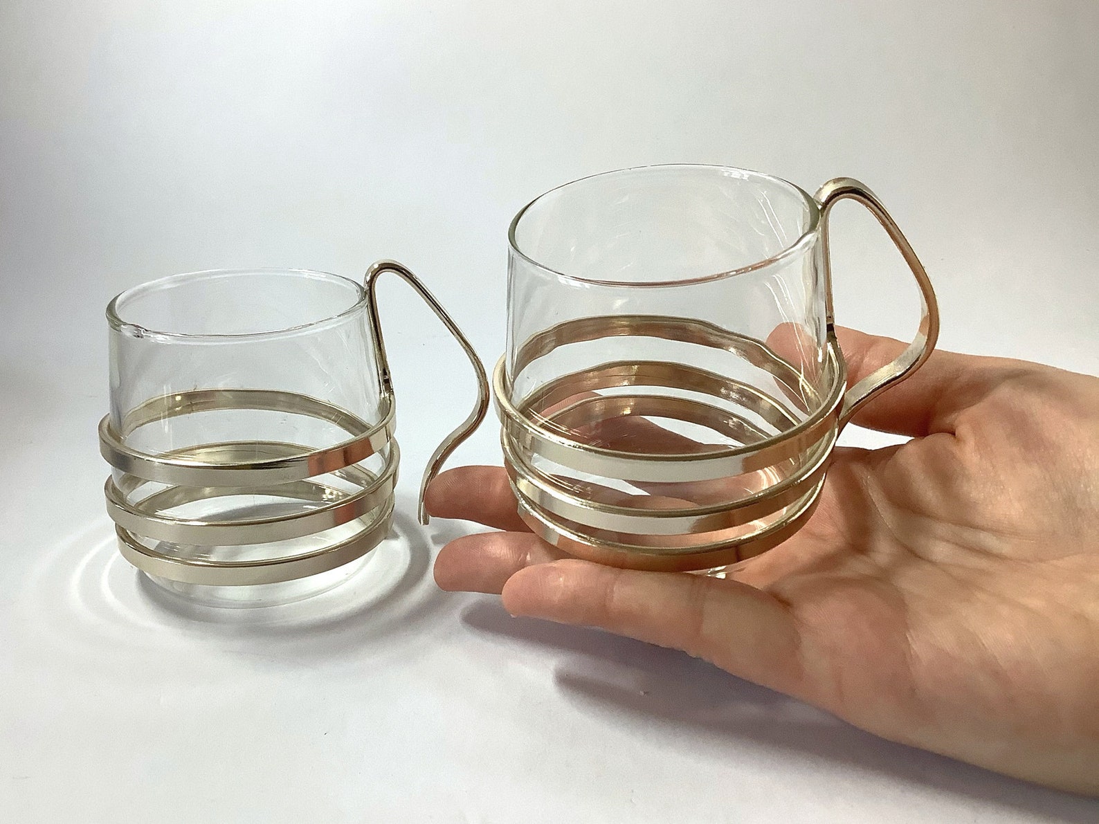 Vintage glassware Turkish tea set with aluminum holders | Etsy