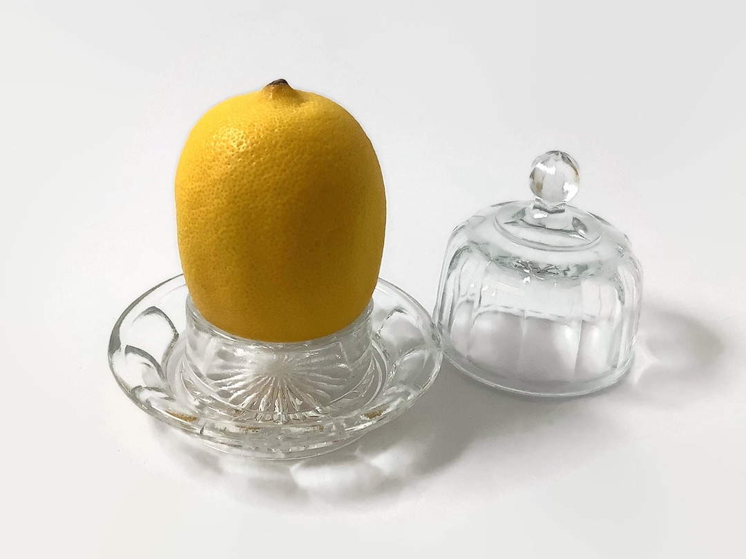 Vintage Glass Lemon Holder | Etched Crylstal Food Preserver Container ...