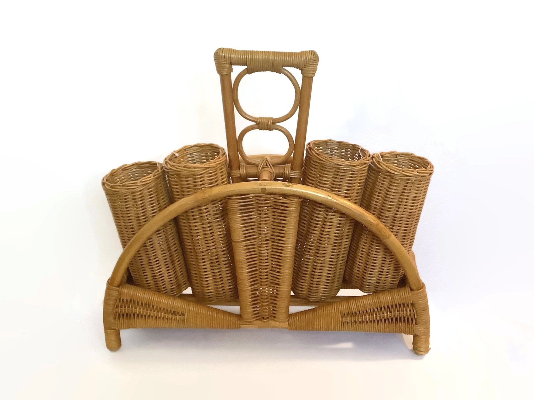 Vintage Wicker Wine Rack for 4 Bottles Rattan Bottle Holder - Etsy