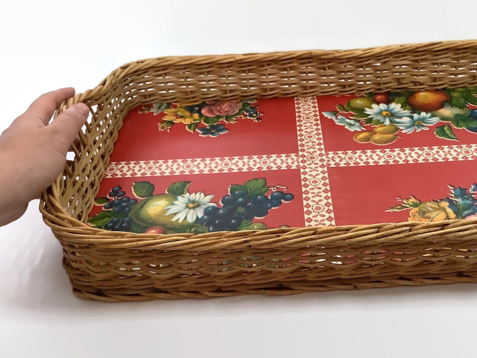 Vintage Wicker Rattan Large Rectangular Serving Tray With - Etsy