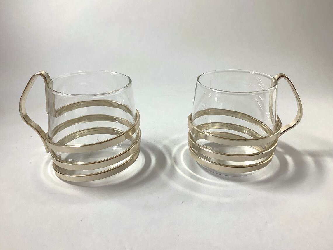 Vintage glassware Turkish tea set with aluminum holders | Etsy