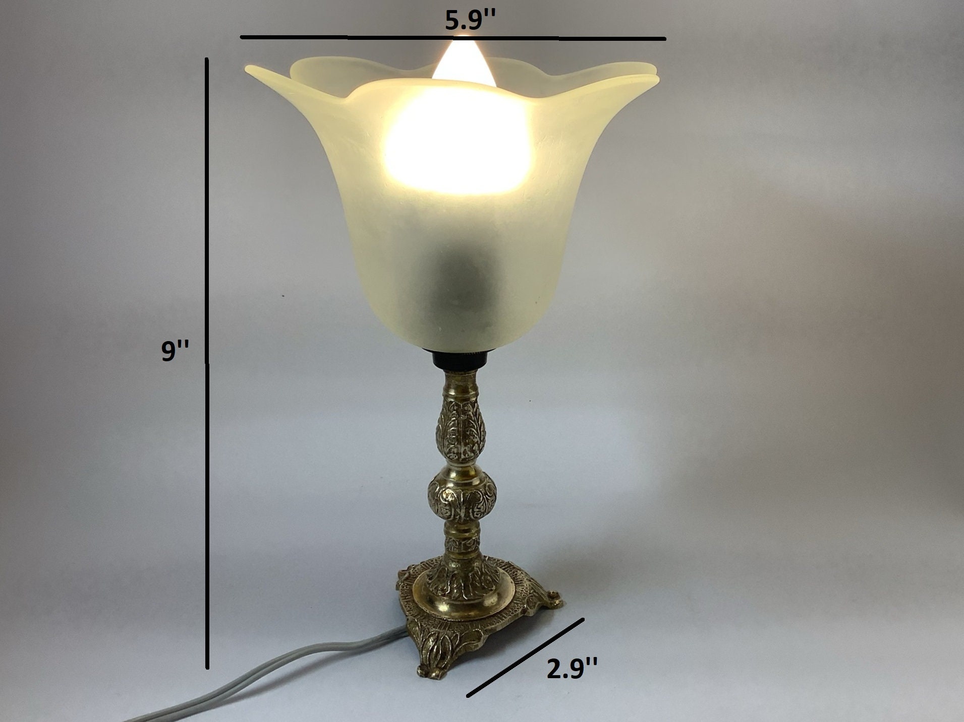 Small Bedside Brass Table Lamp With Milk Glass Bell Shaped Shade in Art ...