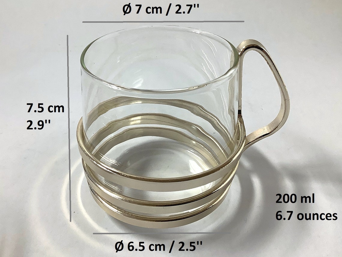 Vintage glassware Turkish tea set with aluminum holders | Etsy