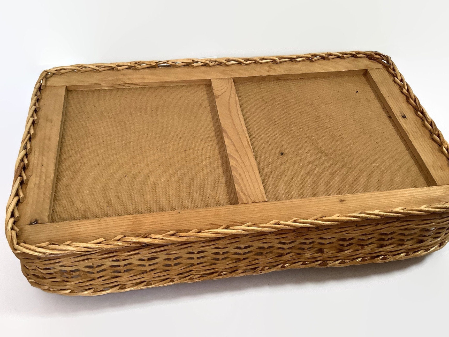 Vintage Wicker Rattan Large Rectangular Serving Tray With - Etsy