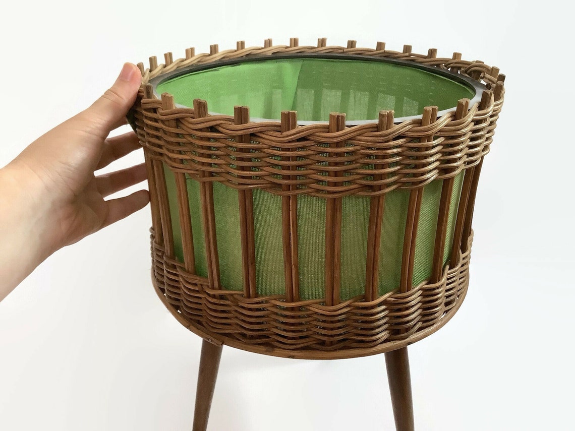 Indoor rattan wicker plant stand on a tripod wooden legs | Etsy