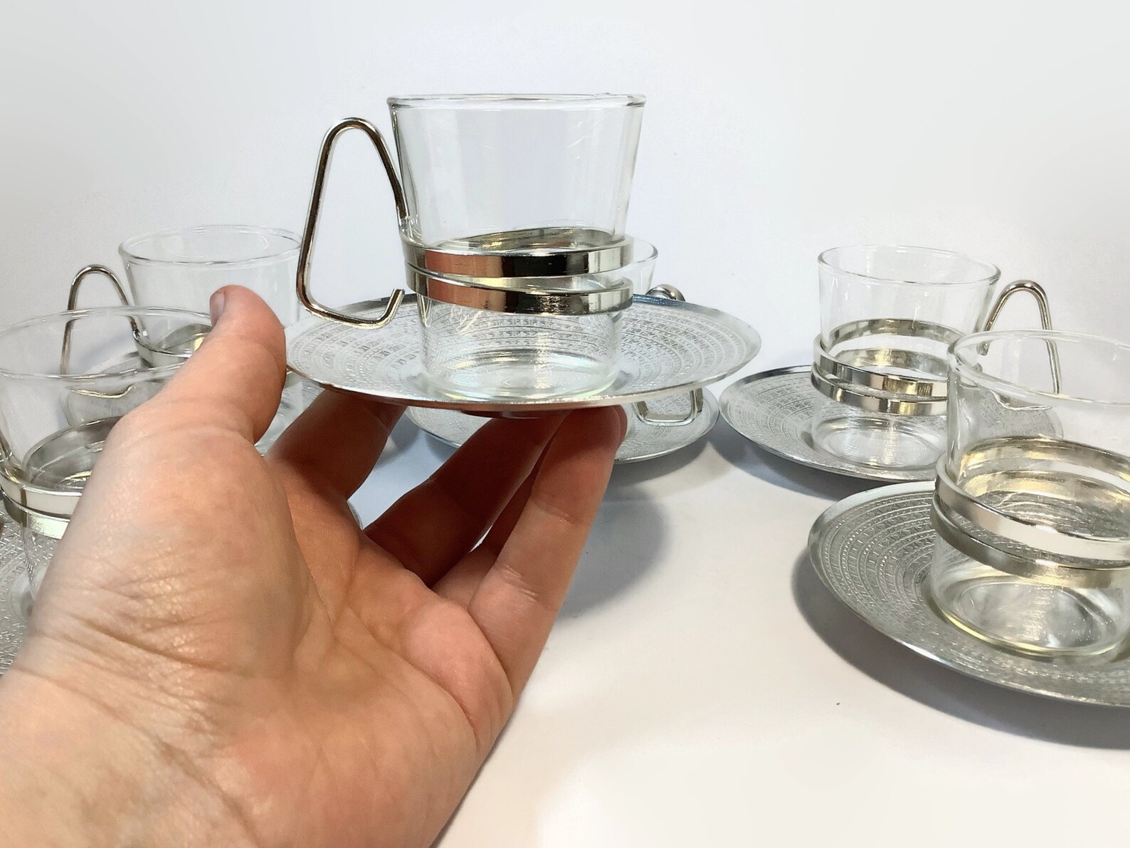 Vintage Glassware Turkish Tea Set With Aluminum Holders | Etsy