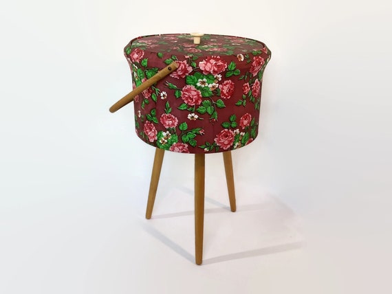 Vintage Wooden and Fabric Sewing Box With Lid for Storage of - Etsy