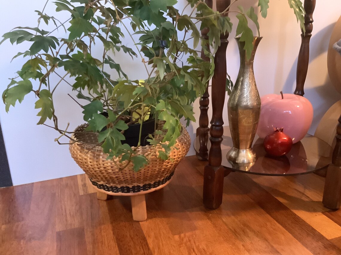 Indoor Rattan Wicker Plant Stand on a Tripod Wooden Legs - Etsy