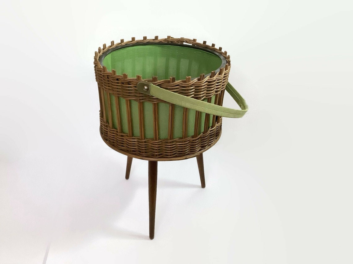 Indoor rattan wicker plant stand on a tripod wooden legs | Etsy