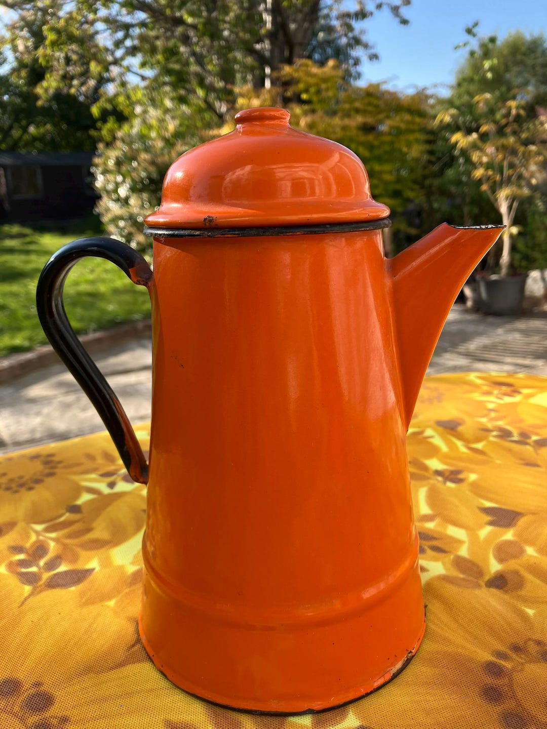 Vintage ORANGE ENAMEL Coffee Pot Retro Nostalgia Home Decor Interior ...