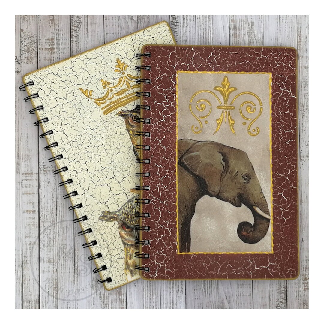 Decoupage Wooden Notebook A5: Elephant & Owls Spiral Journal - Etsy