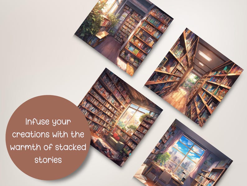 Bookshelves Digital Paper Bookshop Printable Digital Paper Set Library ...