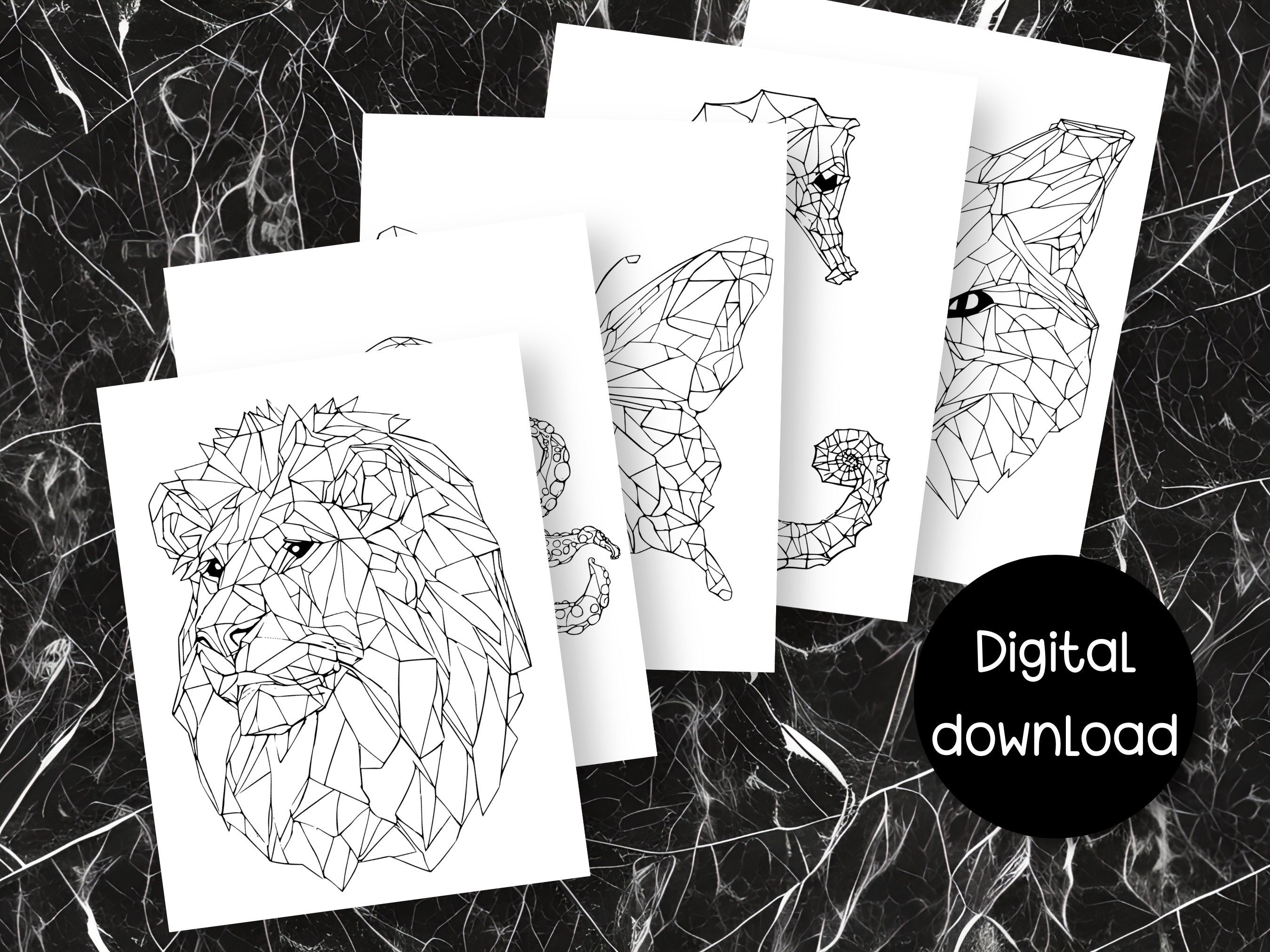 Polygon Animals Coloring Book Digital Download Geometric Animal ...