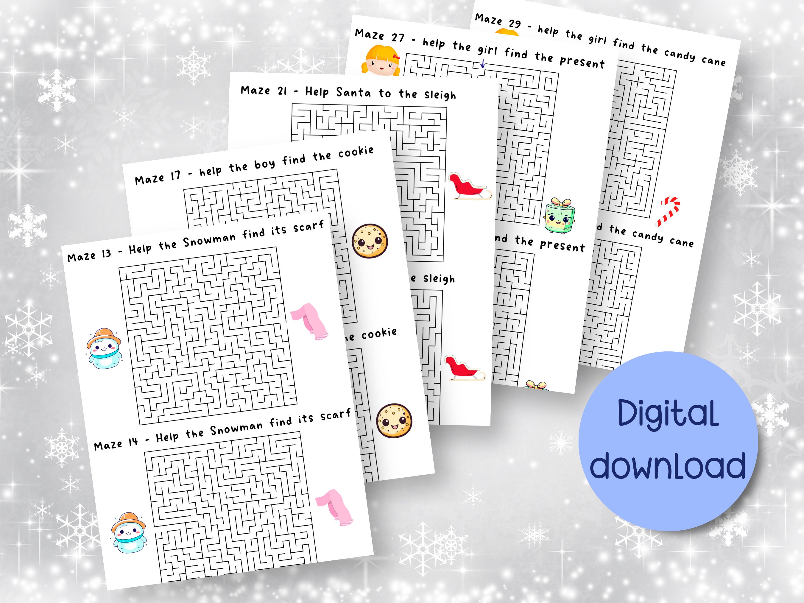 30 Christmas Maze Puzzles Christmas Brain Games 30 Maze Challenges ...