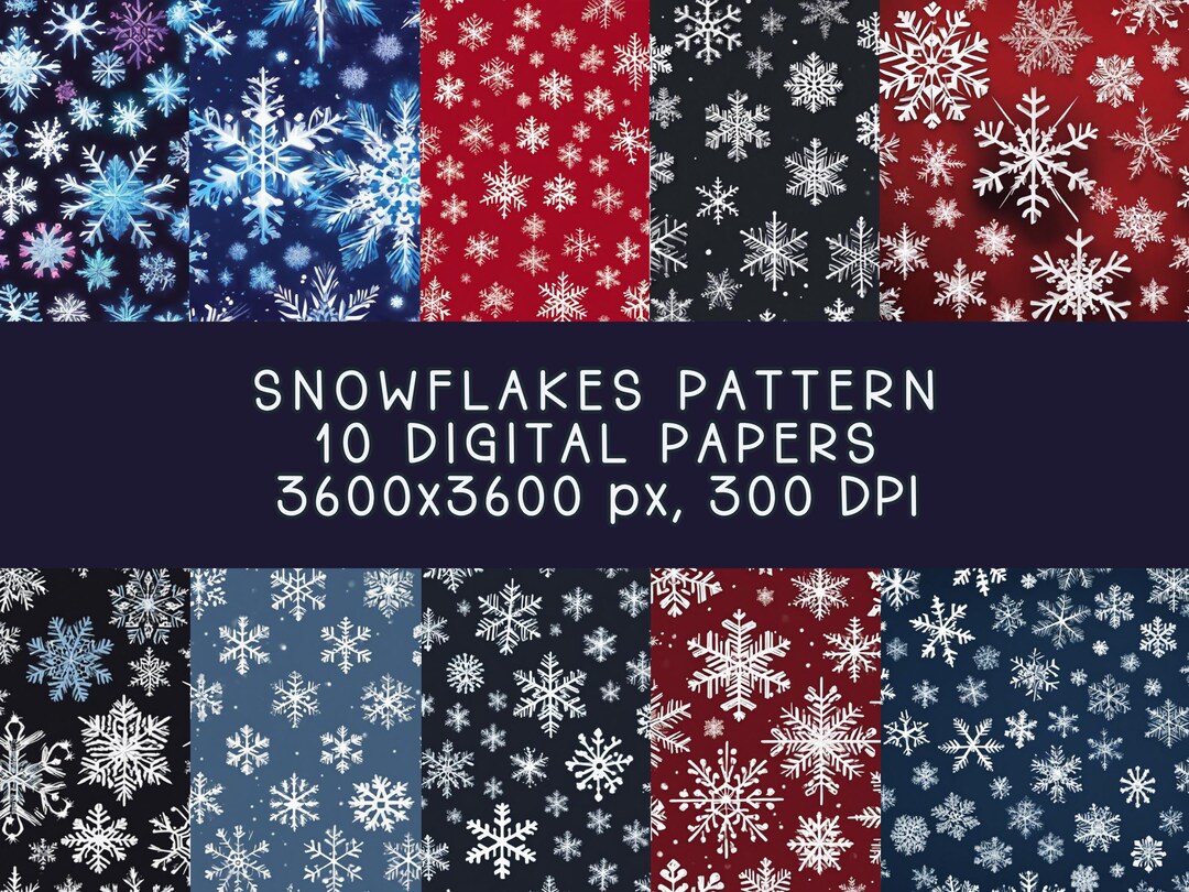 Snowflakes Pattern Digital Paper Snowflake Printable Digital Paper Set ...
