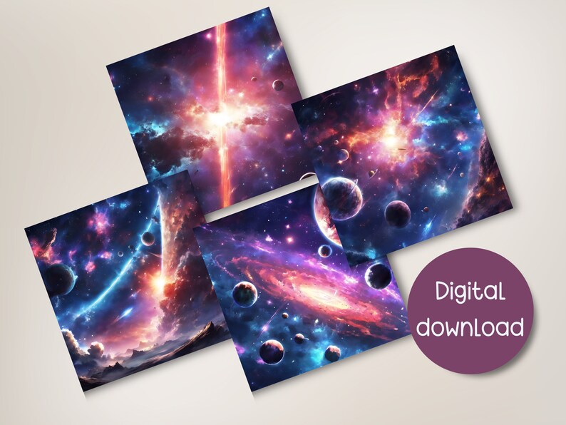 Space-themed Digital Paper Printable Digital Paper Set Space and Stars ...