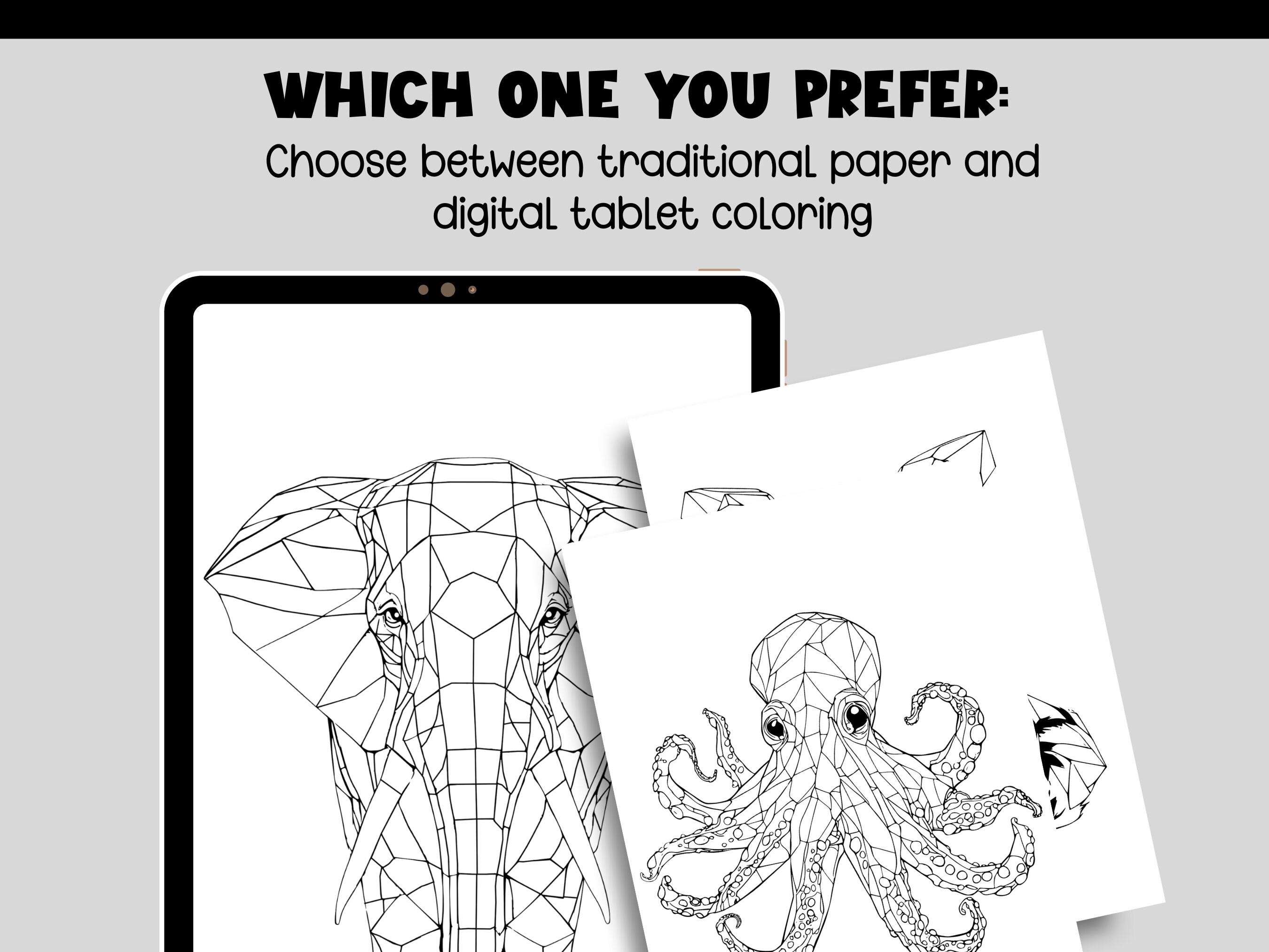 Polygon Animals Coloring Book Digital Download Geometric Animal ...