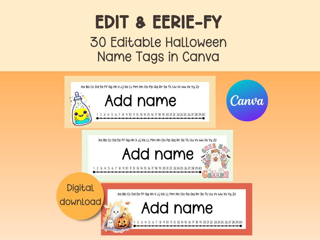 Halloween Editable Name Tags for School & Events Digital Download ...