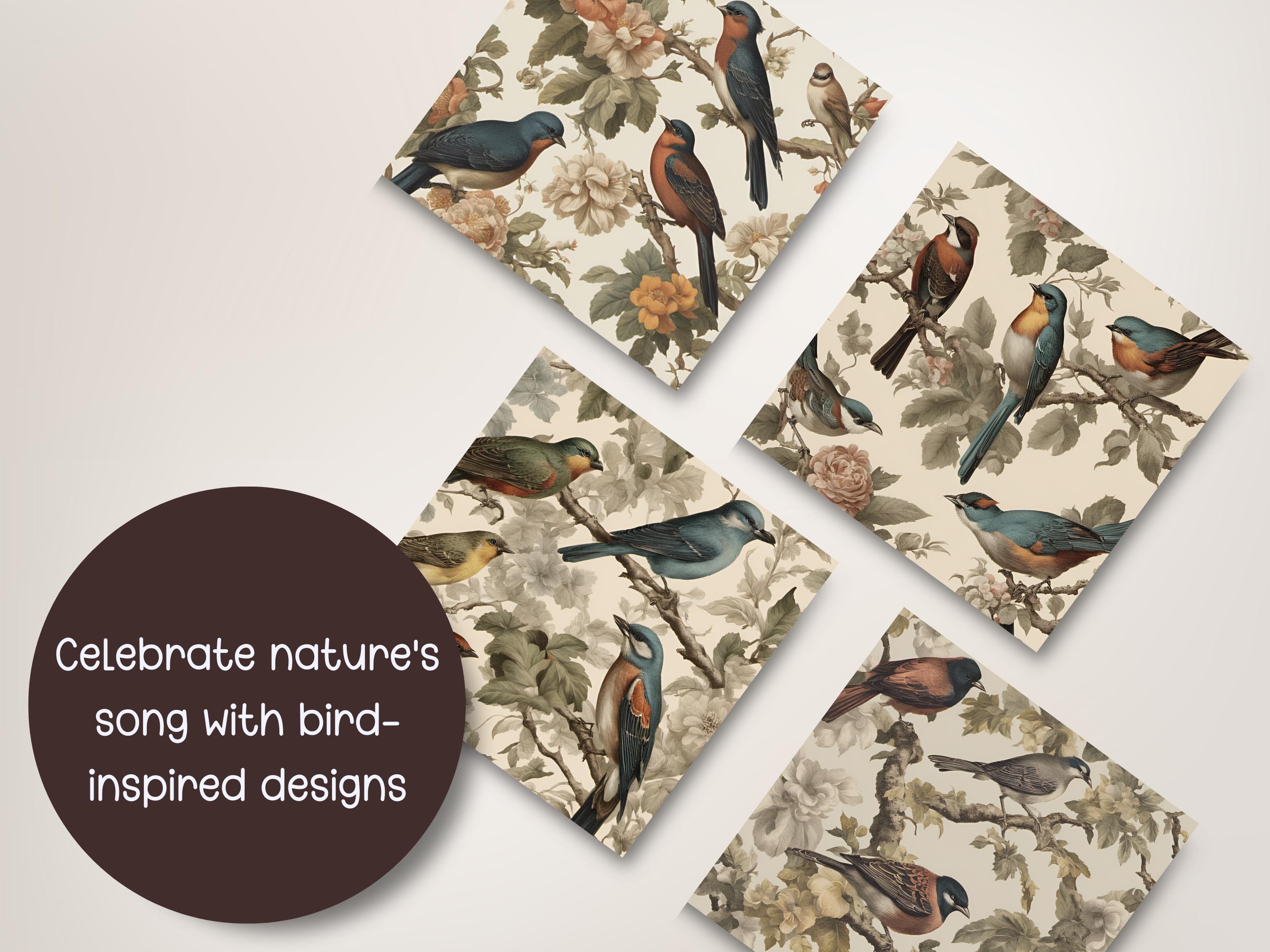 Vintage Birds Digital Paper Printable Digital Paper Set Birds-themed ...