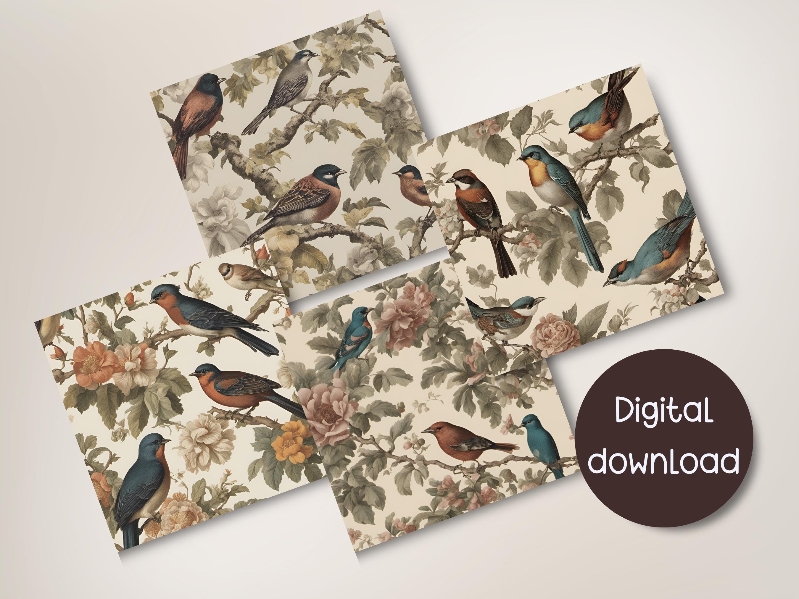 Vintage Birds Digital Paper Printable Digital Paper Set Birds-themed ...