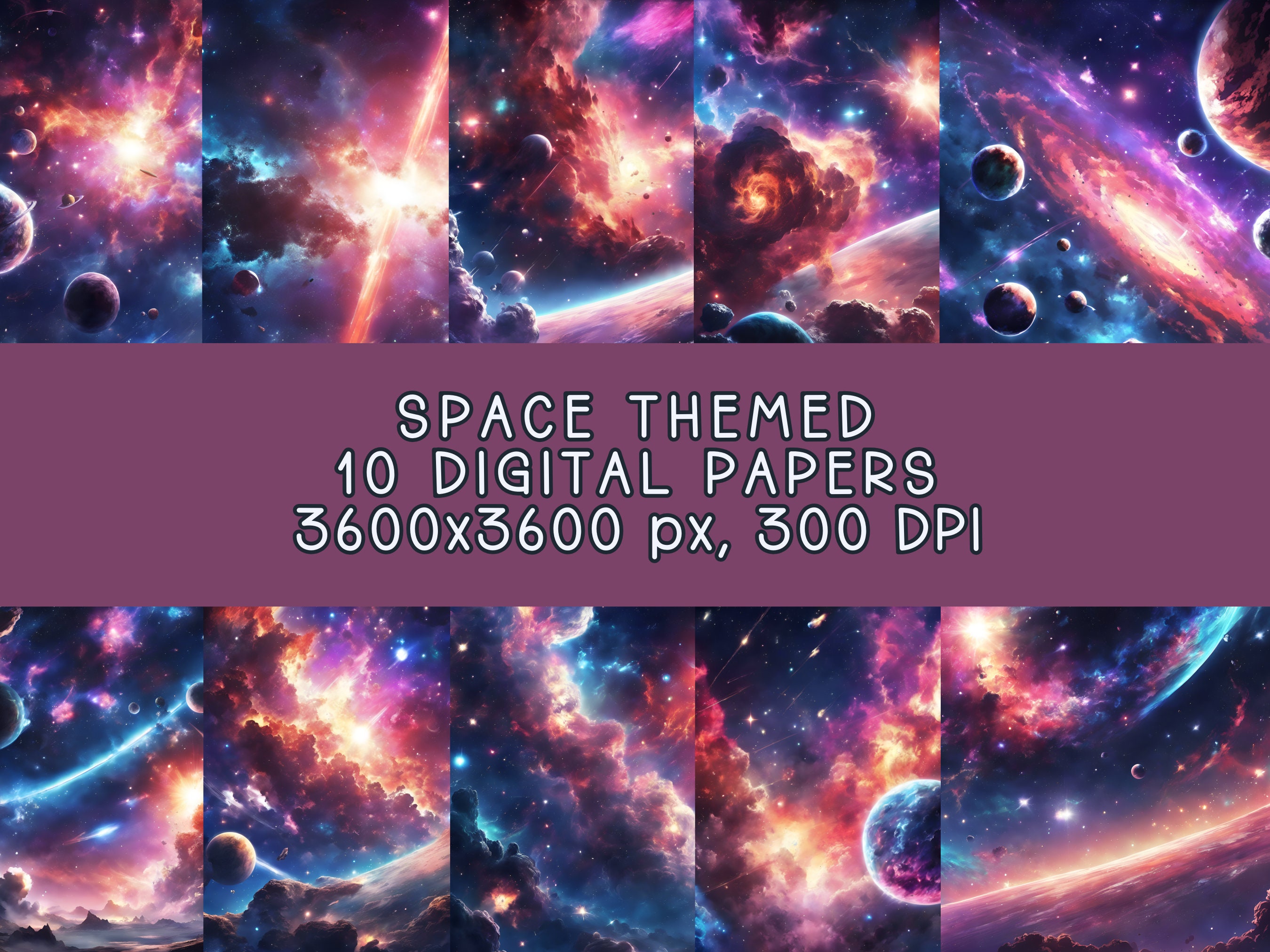 Space-themed Digital Paper Printable Digital Paper Set Space and Stars ...