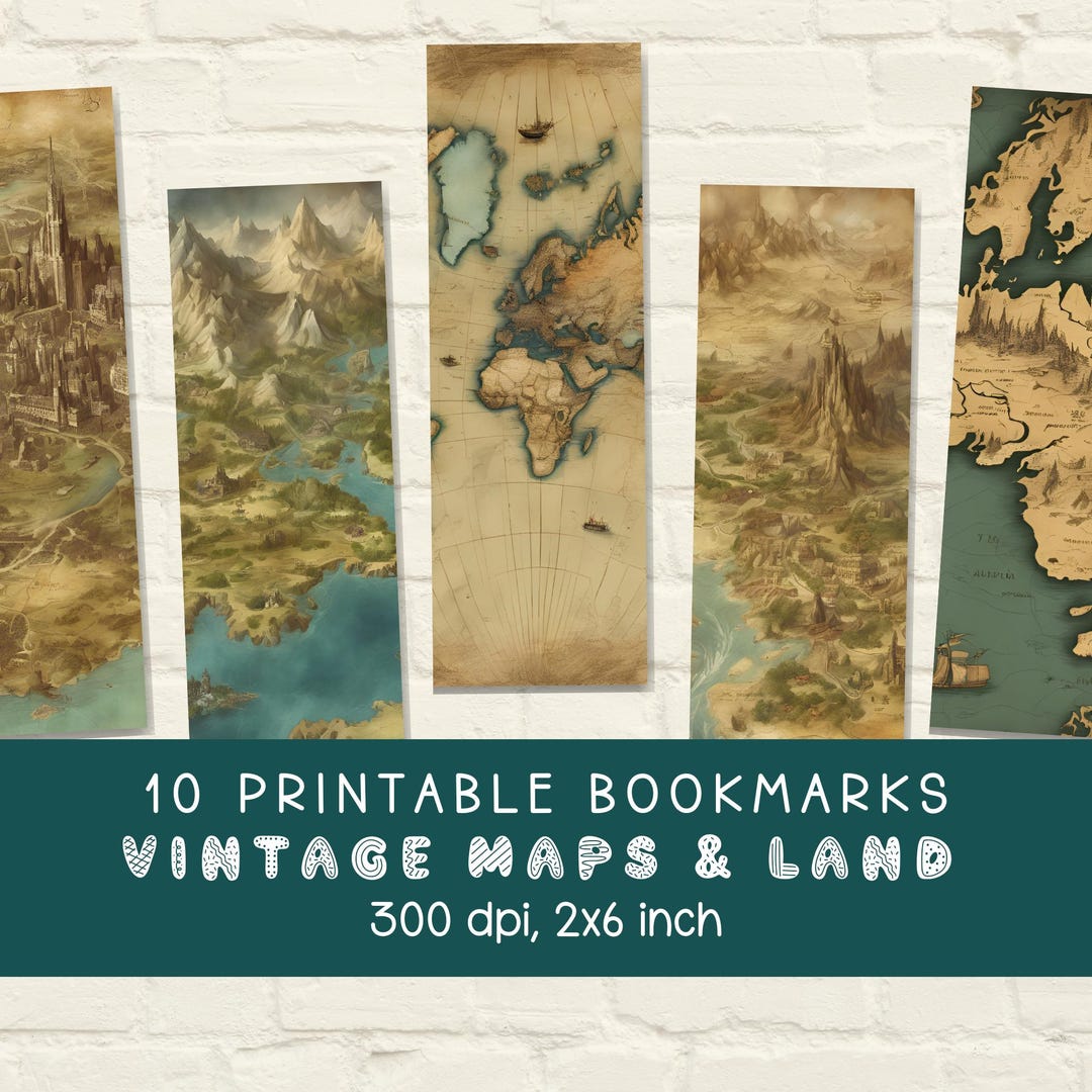 Vintage Maps Printable Bookmarks Digital Bookmark Kit Bookish ...