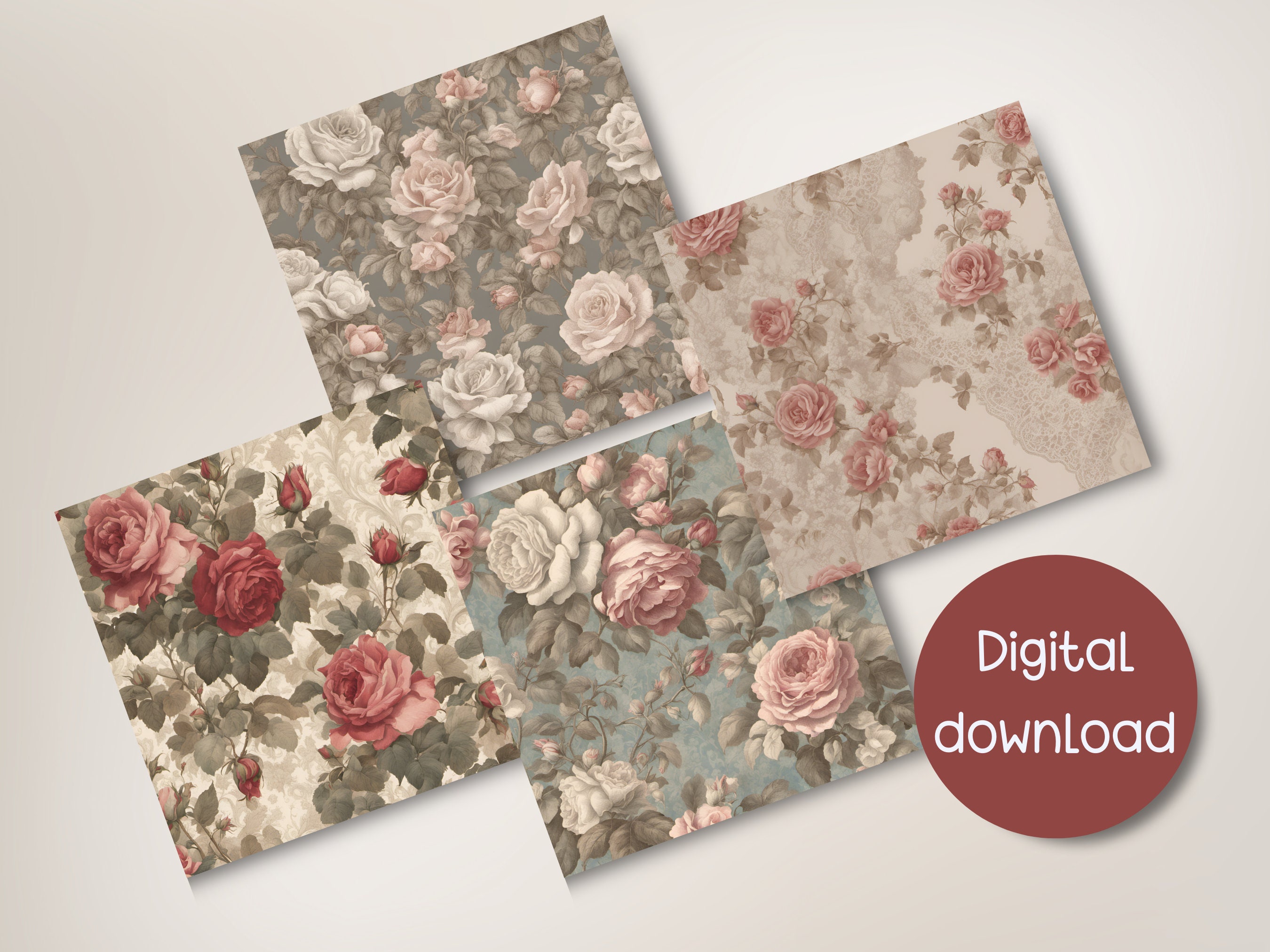 Roses-themed Digital Paper Printable Digital Paper Set Vintage Roses ...