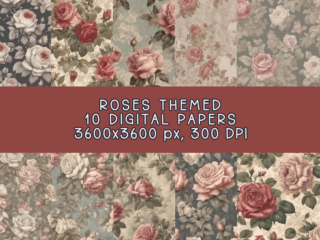 Roses-themed Digital Paper Printable Digital Paper Set Vintage Roses ...