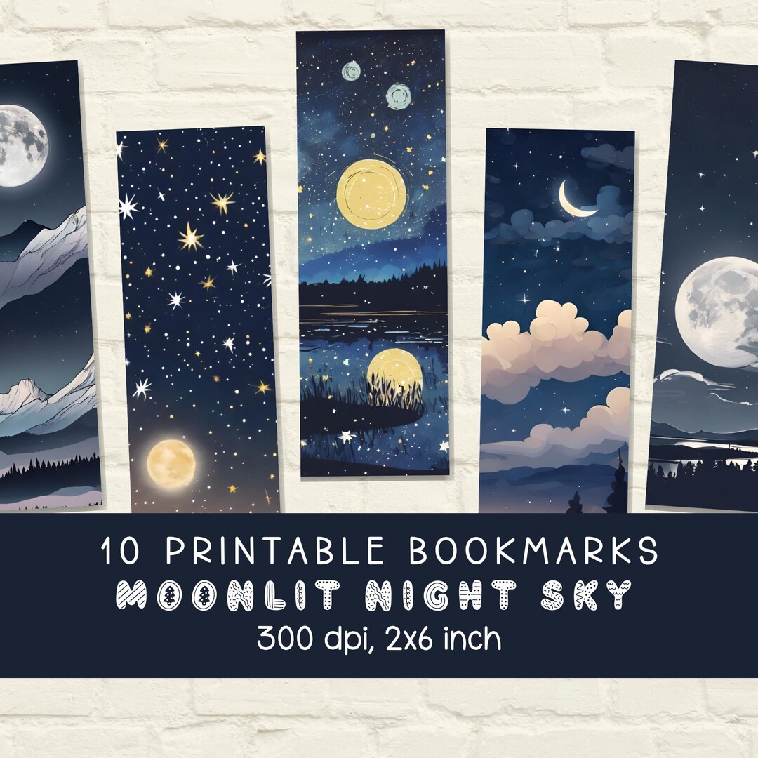 Moonlit Sky-themed Printable Bookmarks Digital Bookmark Kit Bookish ...