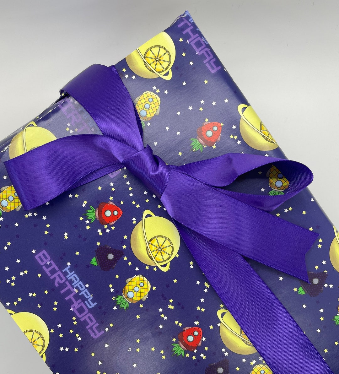 Fruity Rockets and Planet Wrapping Paper With Matching Gift Tag, Galaxy ...