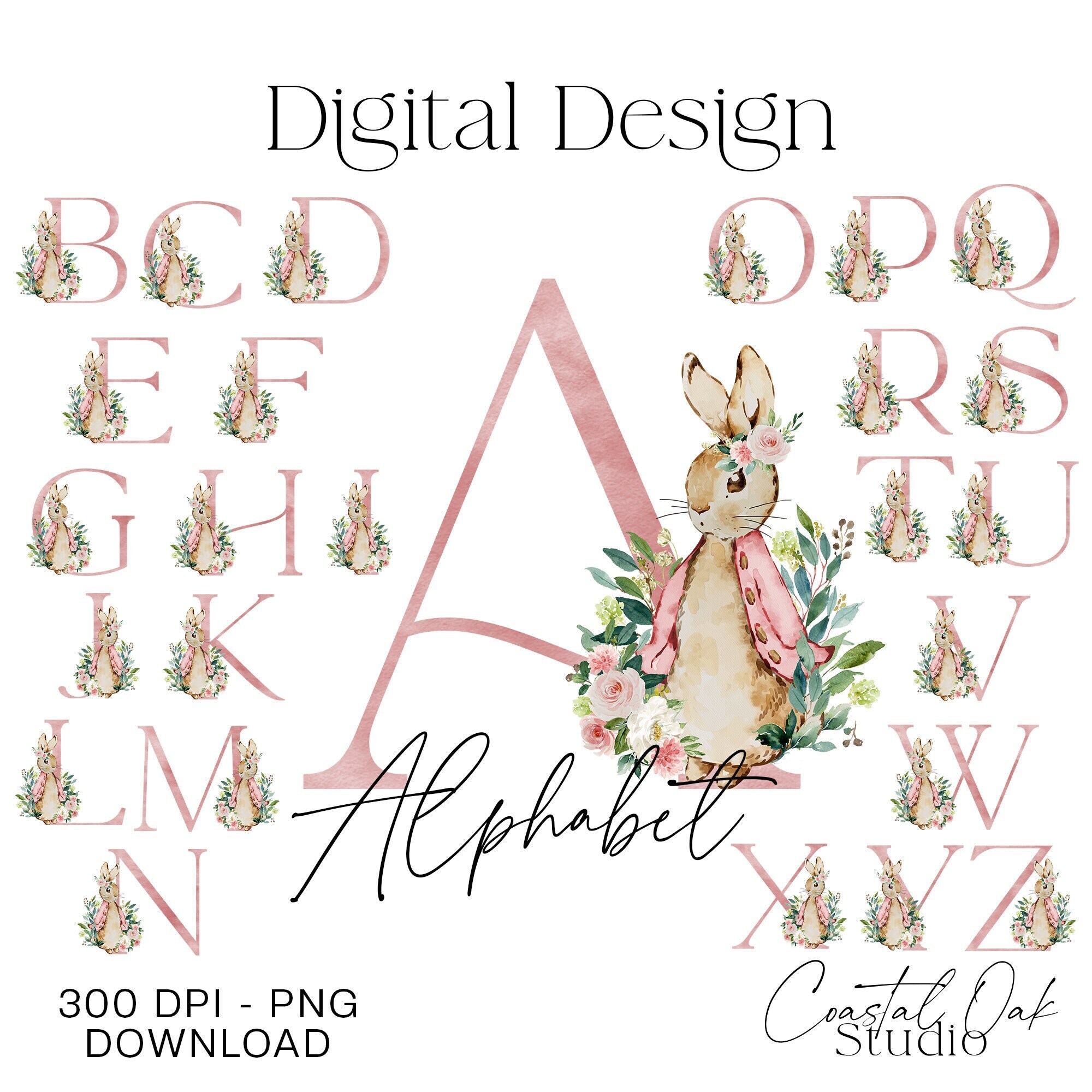 Alphabet Rabbit Bunny PNG, Bunny Rabbit Alphabet Sublimation, Flopsy ...