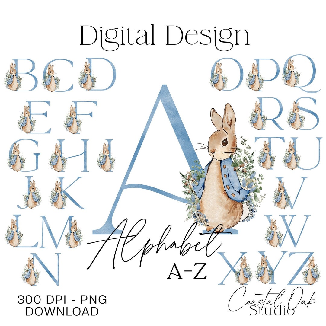 Alphabet Rabbit Bunny PNG, Bunny Rabbit Alphabet Sublimation, Peter ...