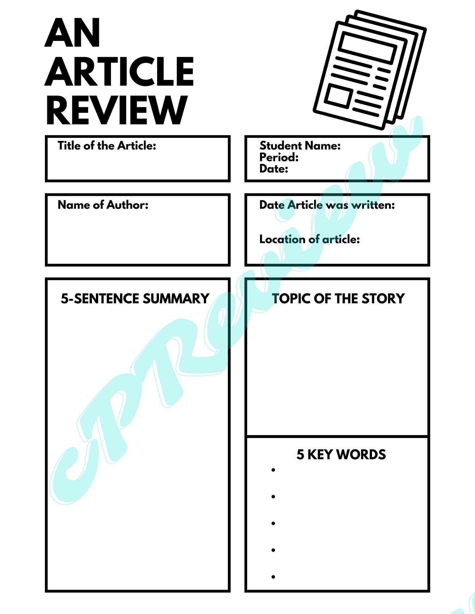 Article Summary Worksheet