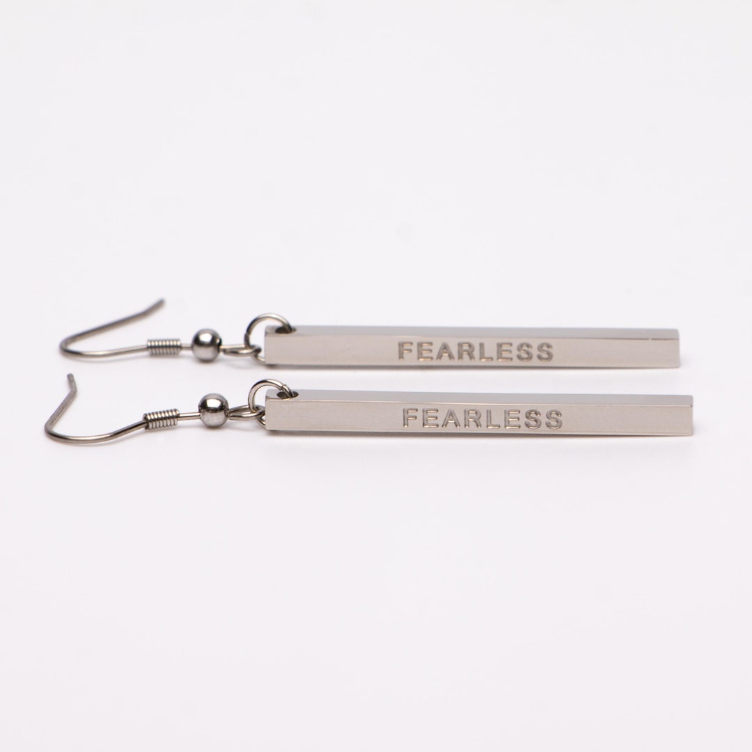 FEARLESS Bar Earrings, Empowering Jewellery, Mantra Necklace, Perfect ...