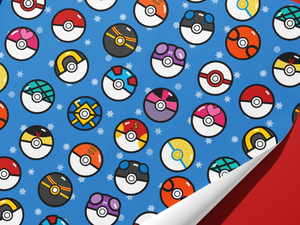Christmas Pokemon Wrapping Paper - Pokeball - Hand Made - Pikachu - Etsy