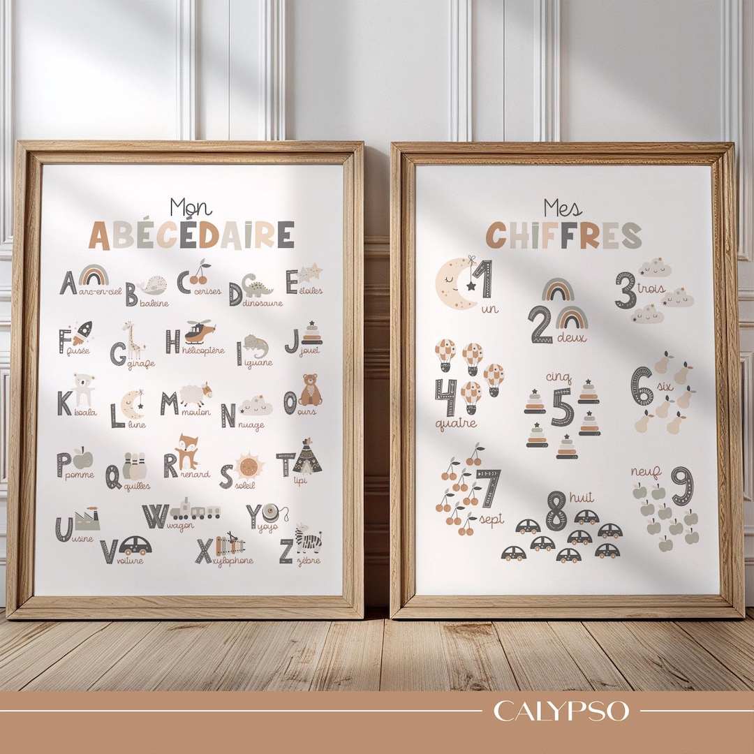 French Alphabet & Numbers Posters for Kids, Boho Beige Nursery - Etsy