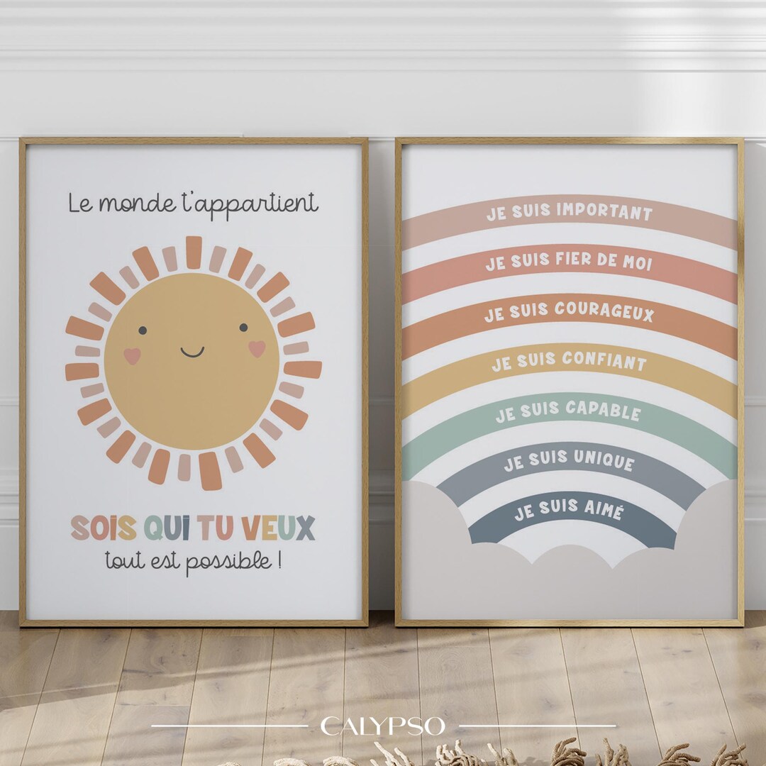 Positive Poster in French Sun and Rainbow – Motivational Poster for ...
